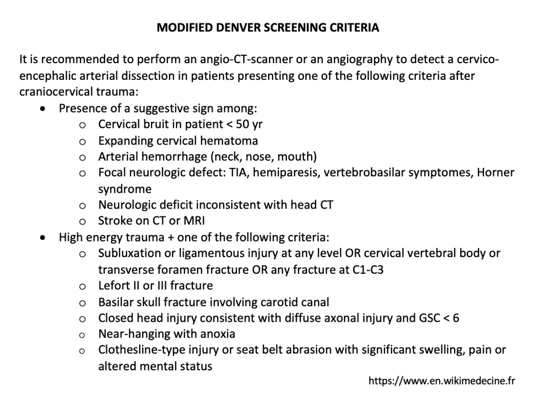 Modified Denver screening criteria for blunt cerebrovascular injury ...